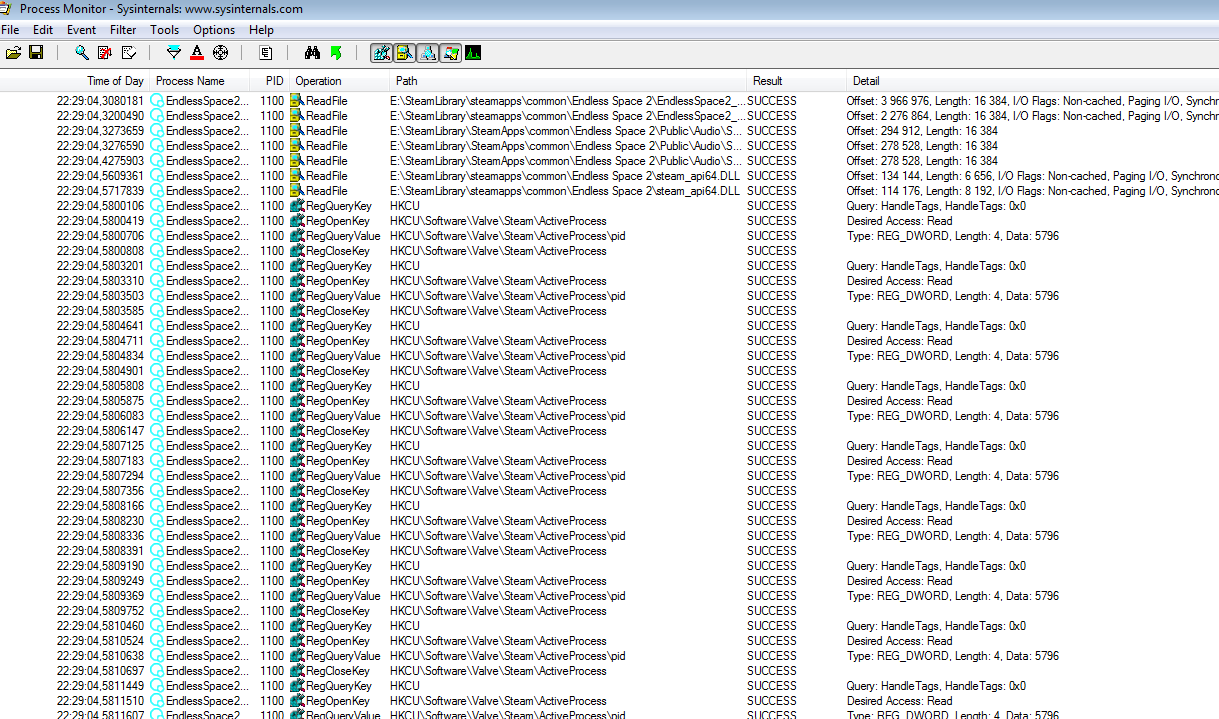 Crazy access to registry (procmon log included) - Endless Space 2