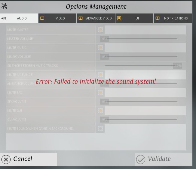 Errror : Failed to initailize the sound system - Endless Legend